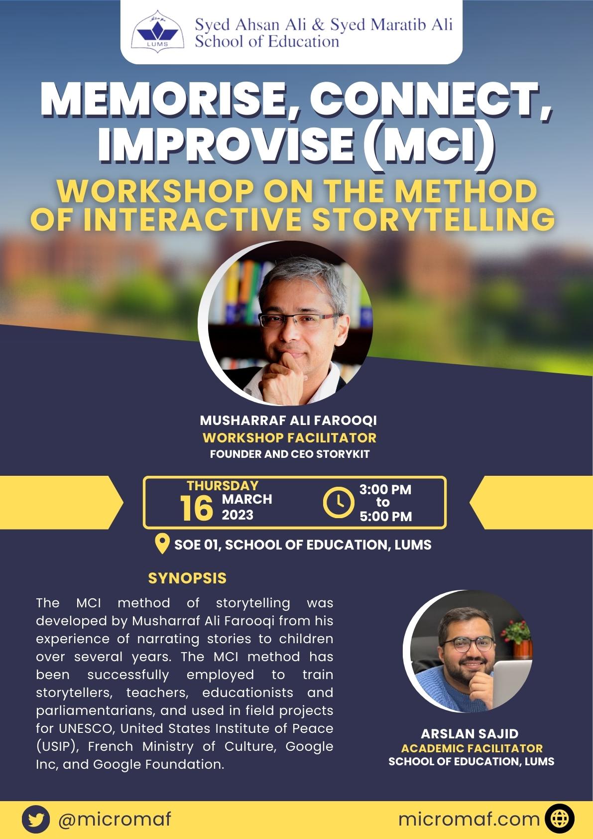 Memorise, Connect, Improvise (MCI) - Workshop on the Method of Interactive Storytelling | School ...